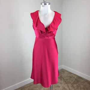 J. Crew | Dresses | J Crew Xs 2 Raspberry Pink Dress Satin Ruffle Neck ...